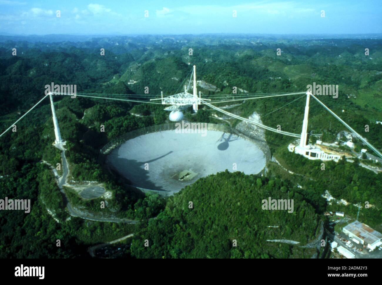 Arecibo radio observatory. Aerial view of the Arecibo radio telescope ...