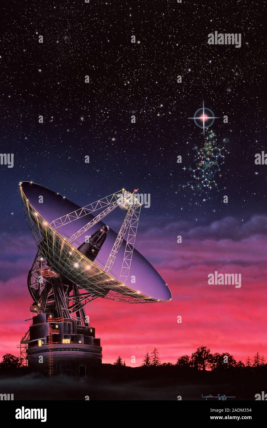 Search for extra-terrestrial intelligence (SETI). Illustration of a ...