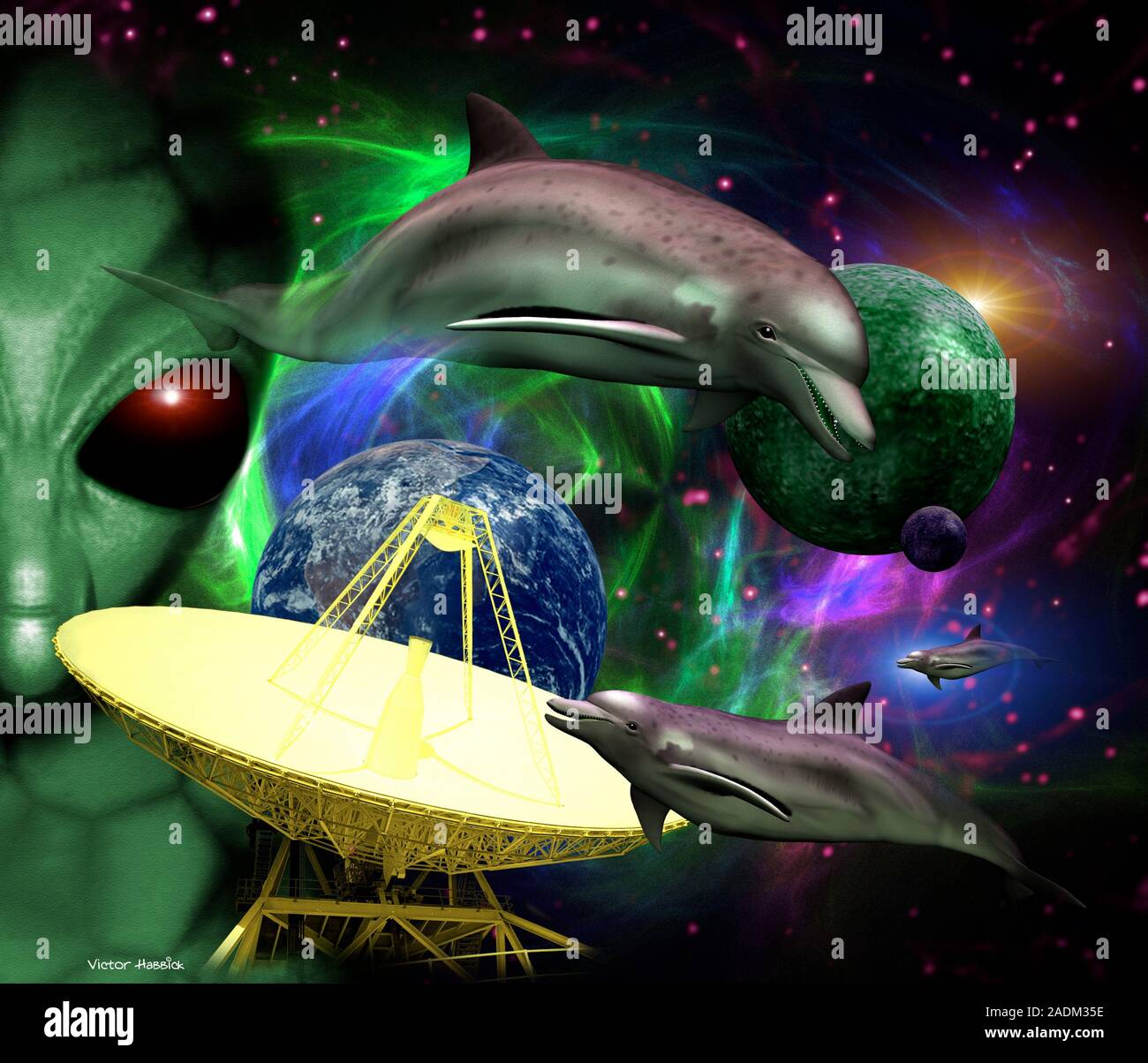 Search for extraterrestrial intelligence. Computer illustration ...