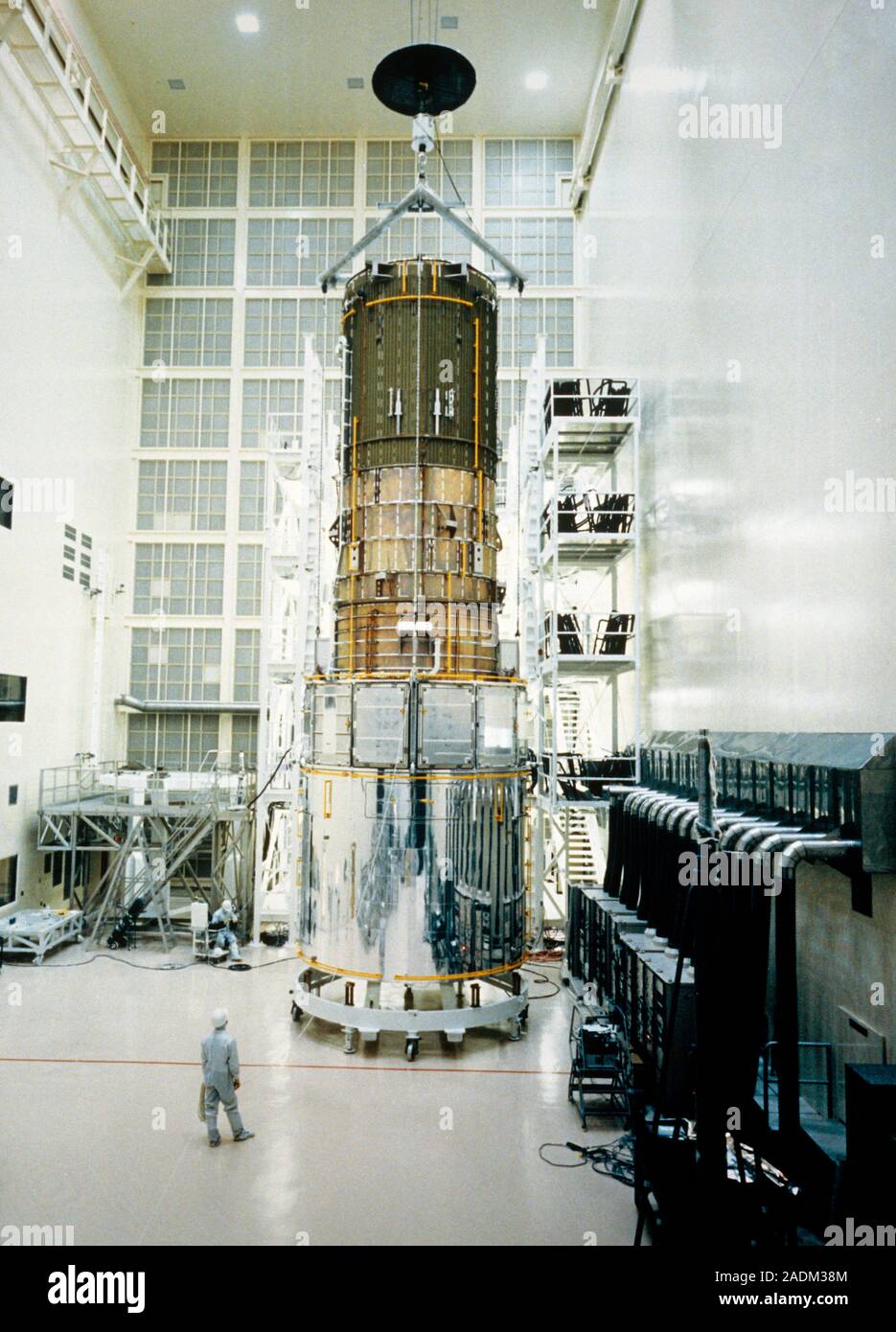 The completed Hubble Space Telescope (HST) at the Lockheed factory in ...