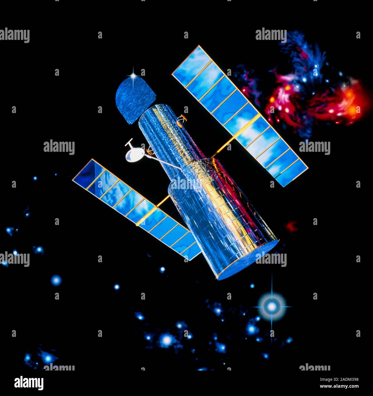 Hubble Space Telescope in orbit. Artist's impression of the Hubble ...