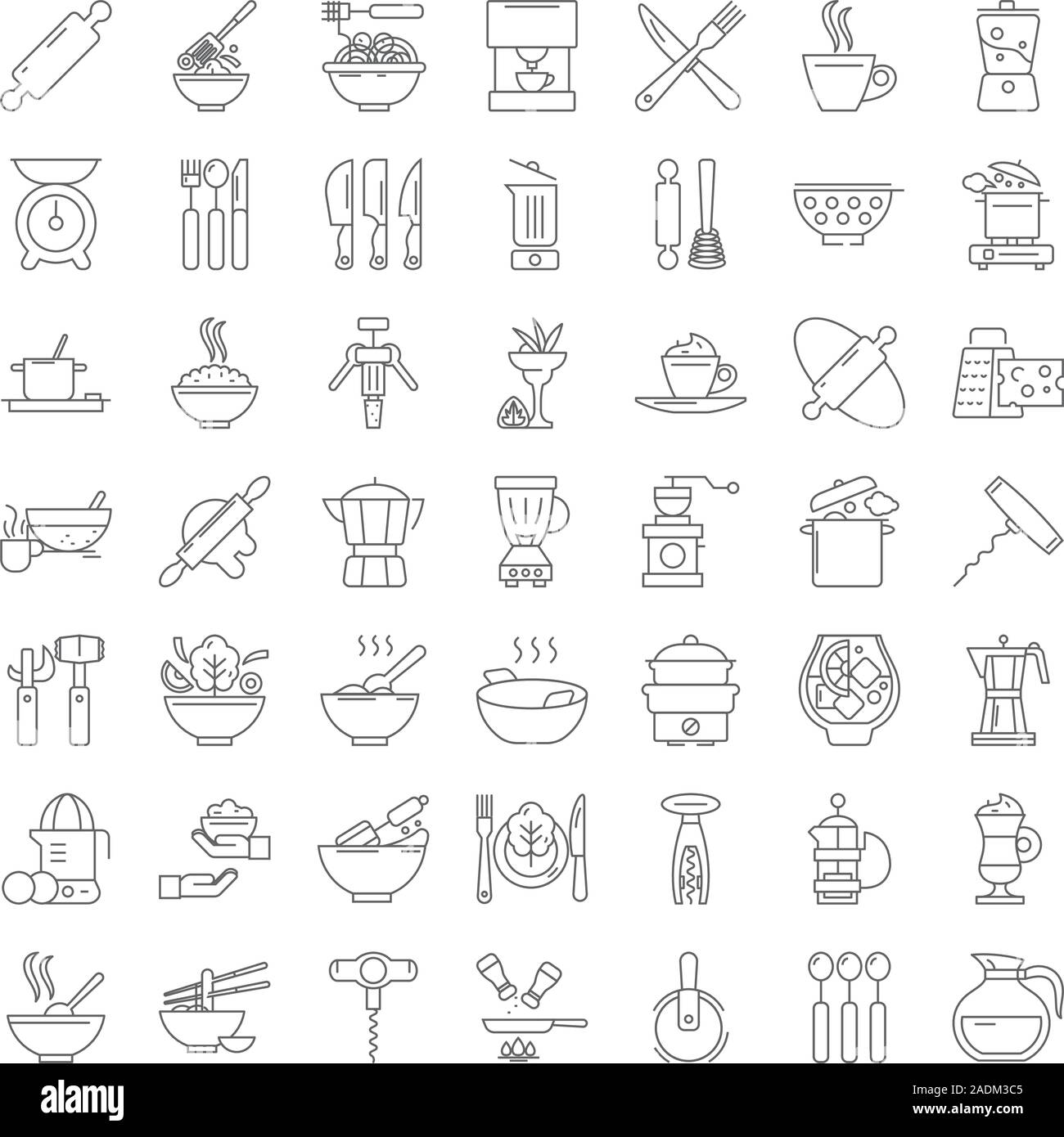 kitchen utensils linear icons, signs, symbols vector line illustration ...
