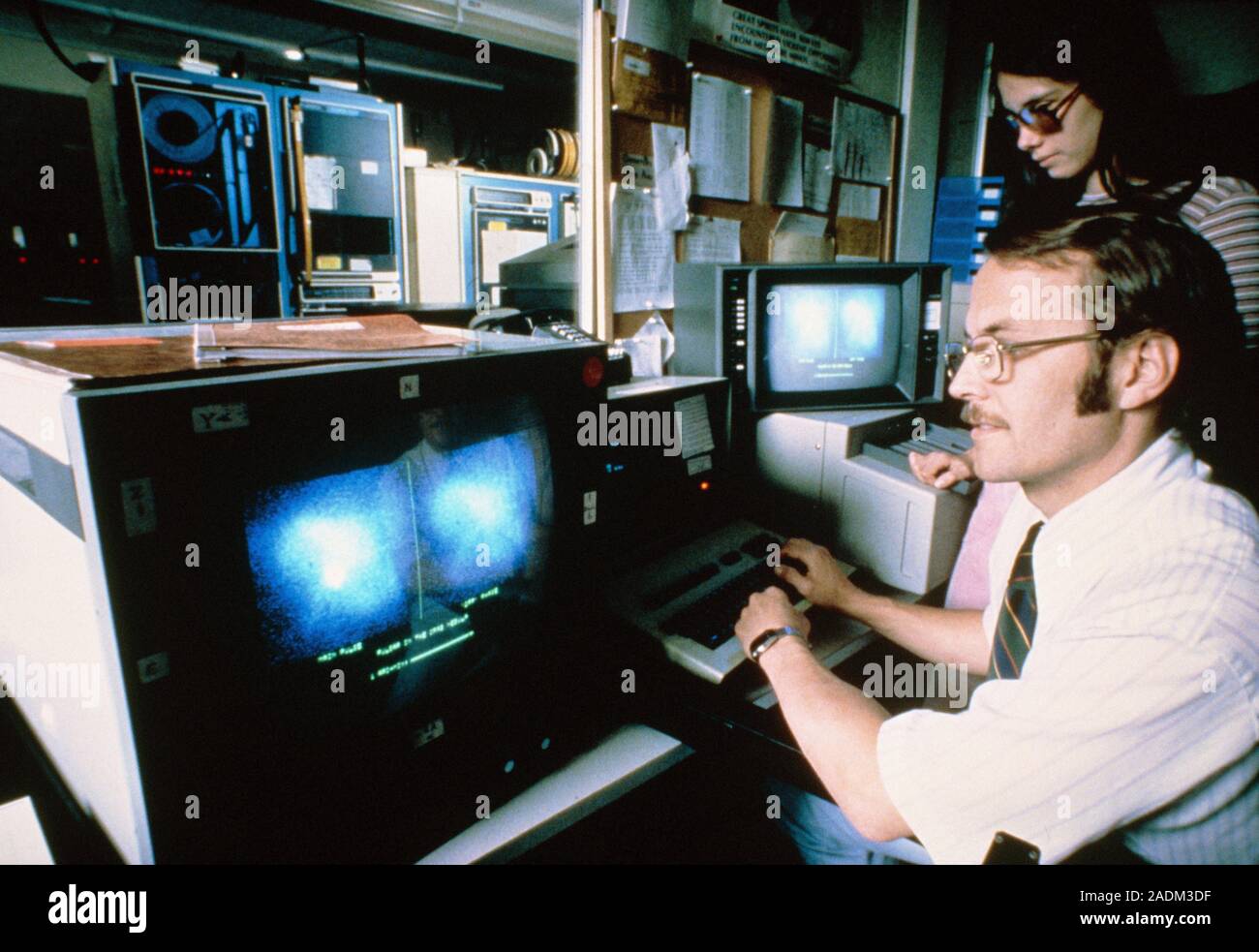 Astronomers at work in the control room of the Einstein Observatory X ...