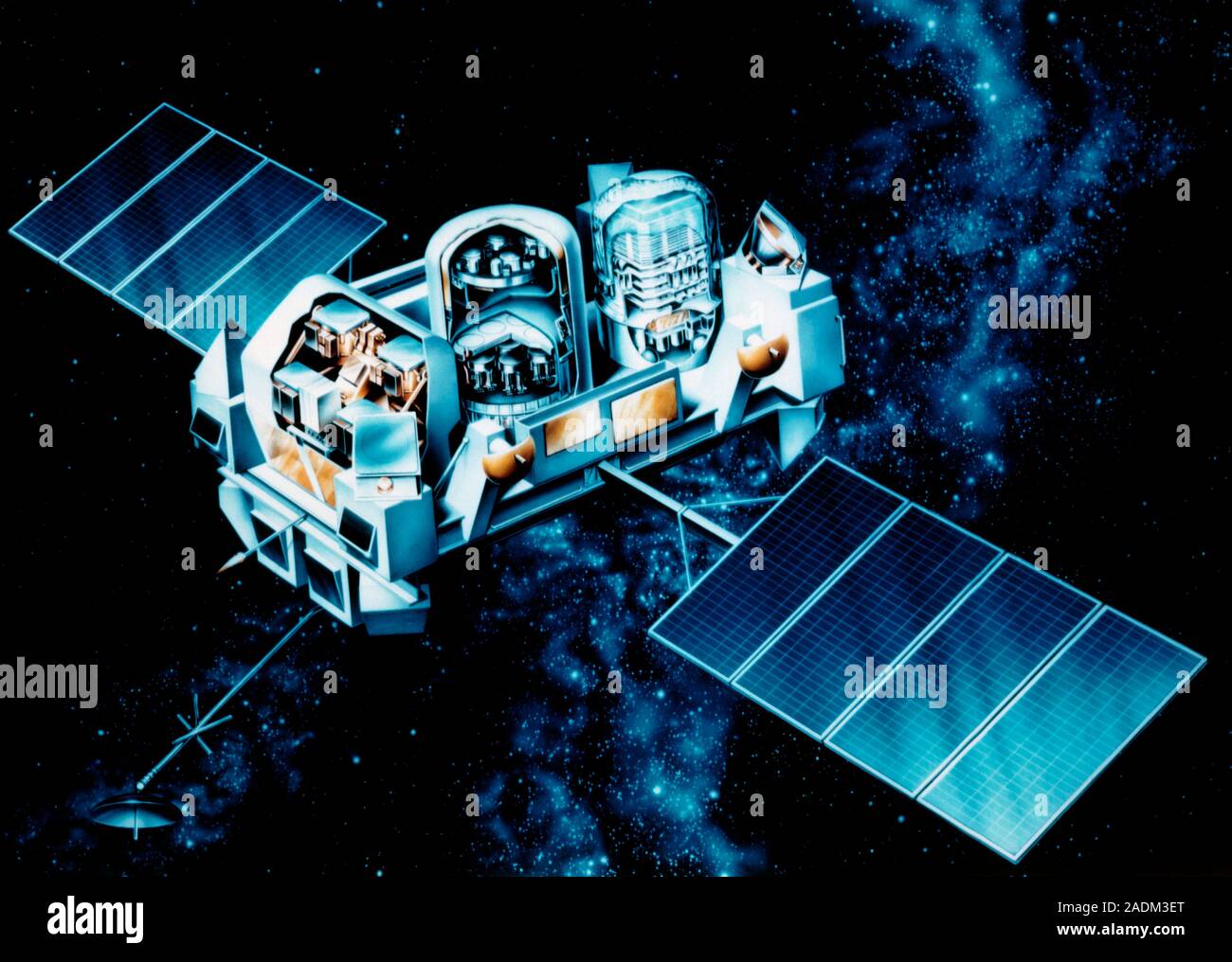 Artwork of the Compton Observatory satellite (CO) formerly called Gamma ...