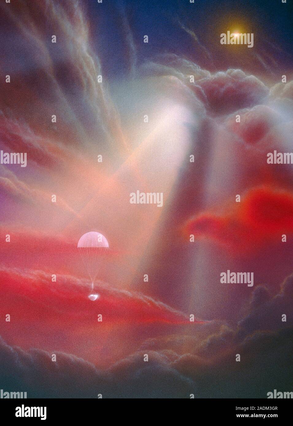 Artist's impression of the Galileo descent probe drifting through the ...