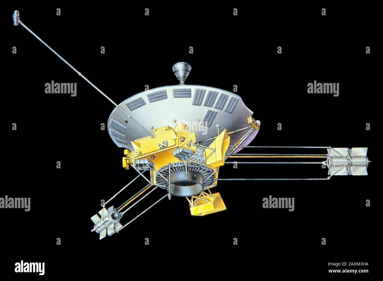 Illustration depicting a Pioneer 10/11 spacecraft. The main feature is ...