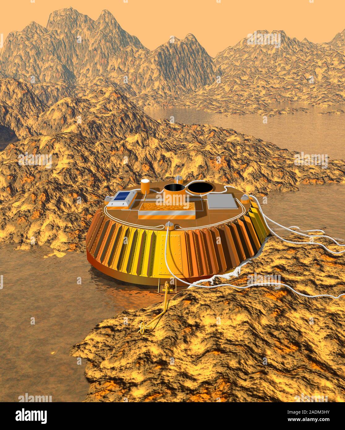 Huygens probe at Titan. Artist's impression of the Huygens probe on the ...