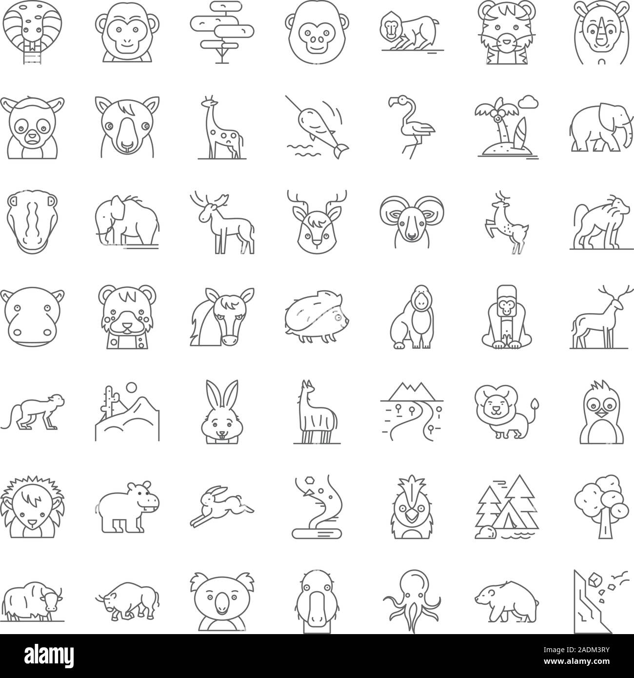 Wild nature linear icons, signs, symbols vector line illustration set ...