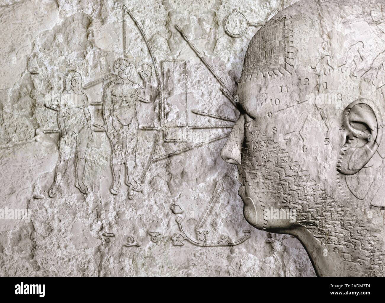Pioneer plaque, conceptual artwork. Image showing a human head model ...