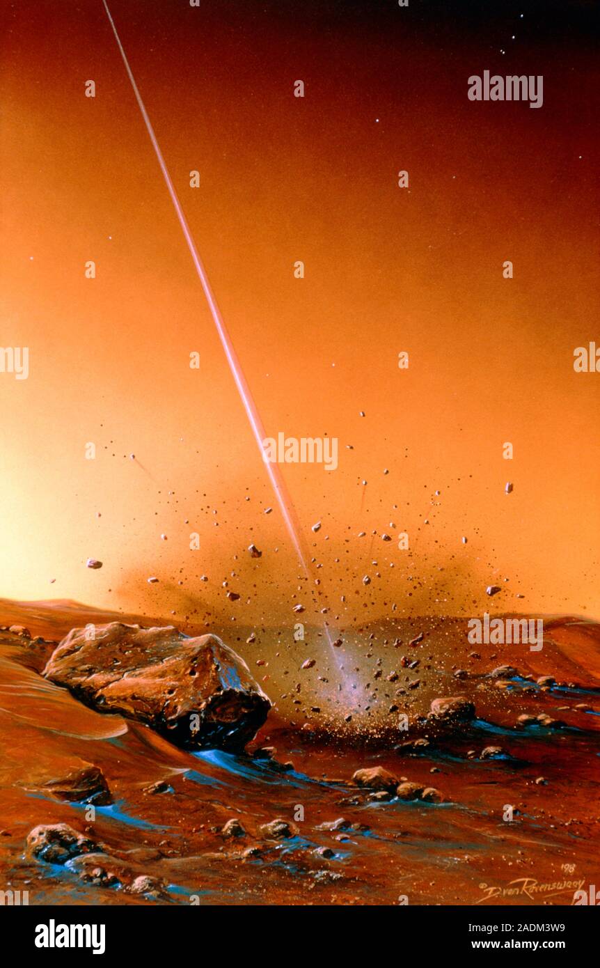 Landing of Martian subsurface probe. Artwork of one of the Deep Space 2 ...