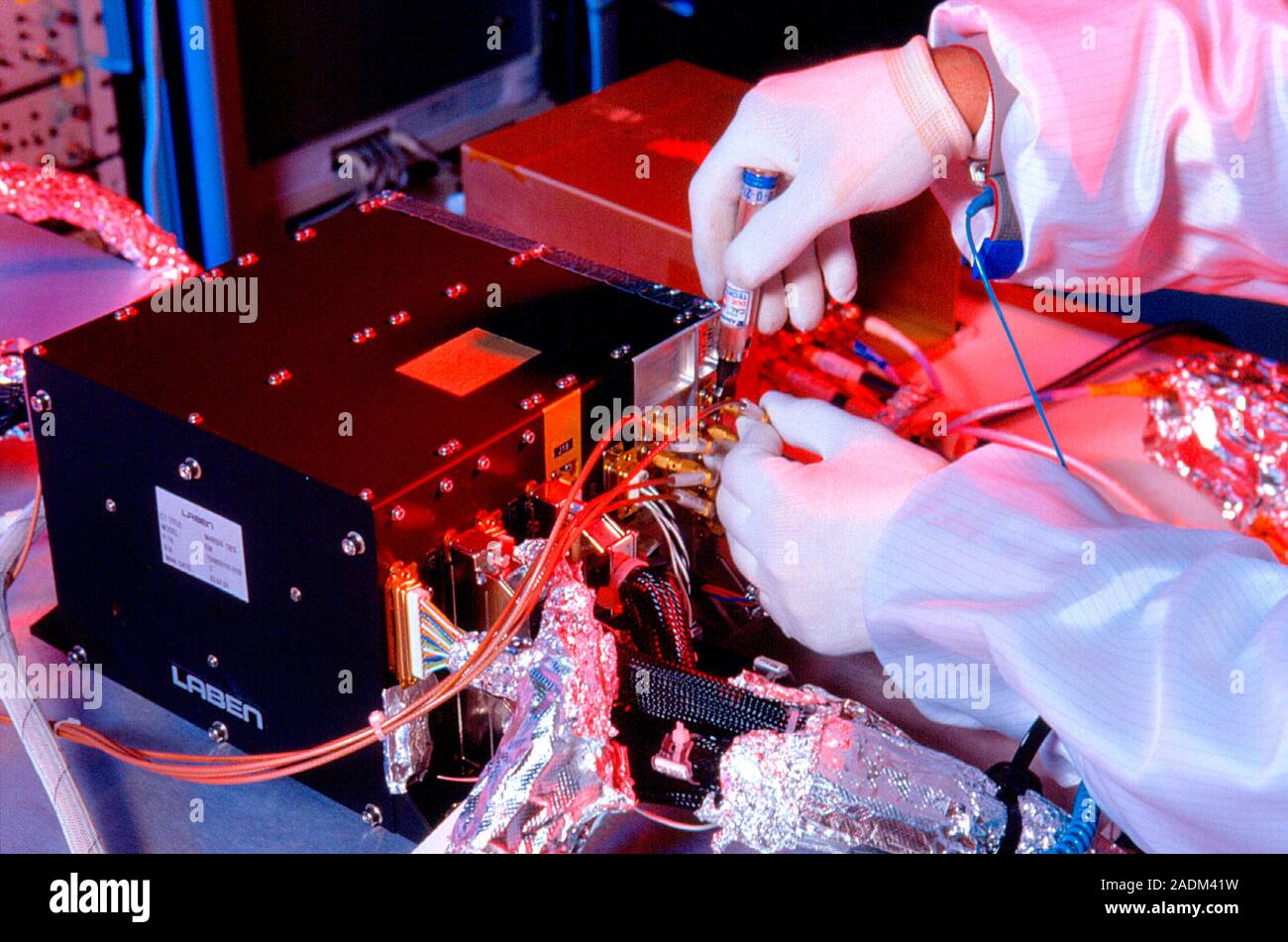 Mars Express spacecraft construction. Engineer working on the SIST ...