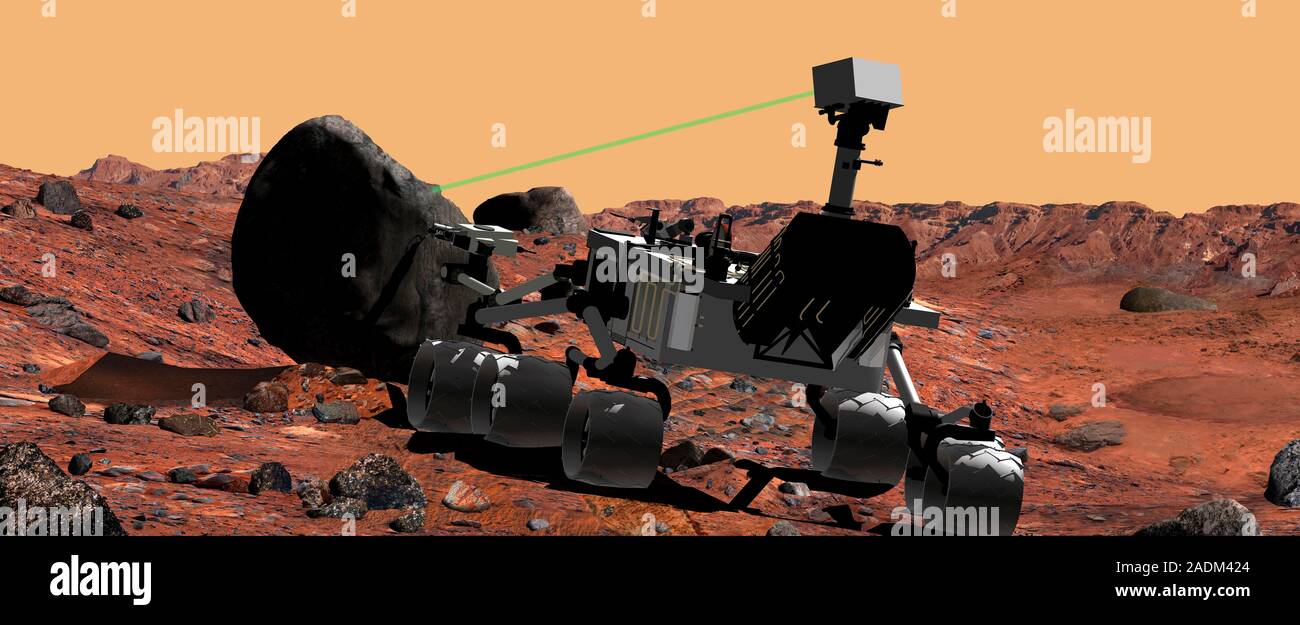 Mars Science Laboratory (MSL). Artwork of the MSL rover analysing a ...