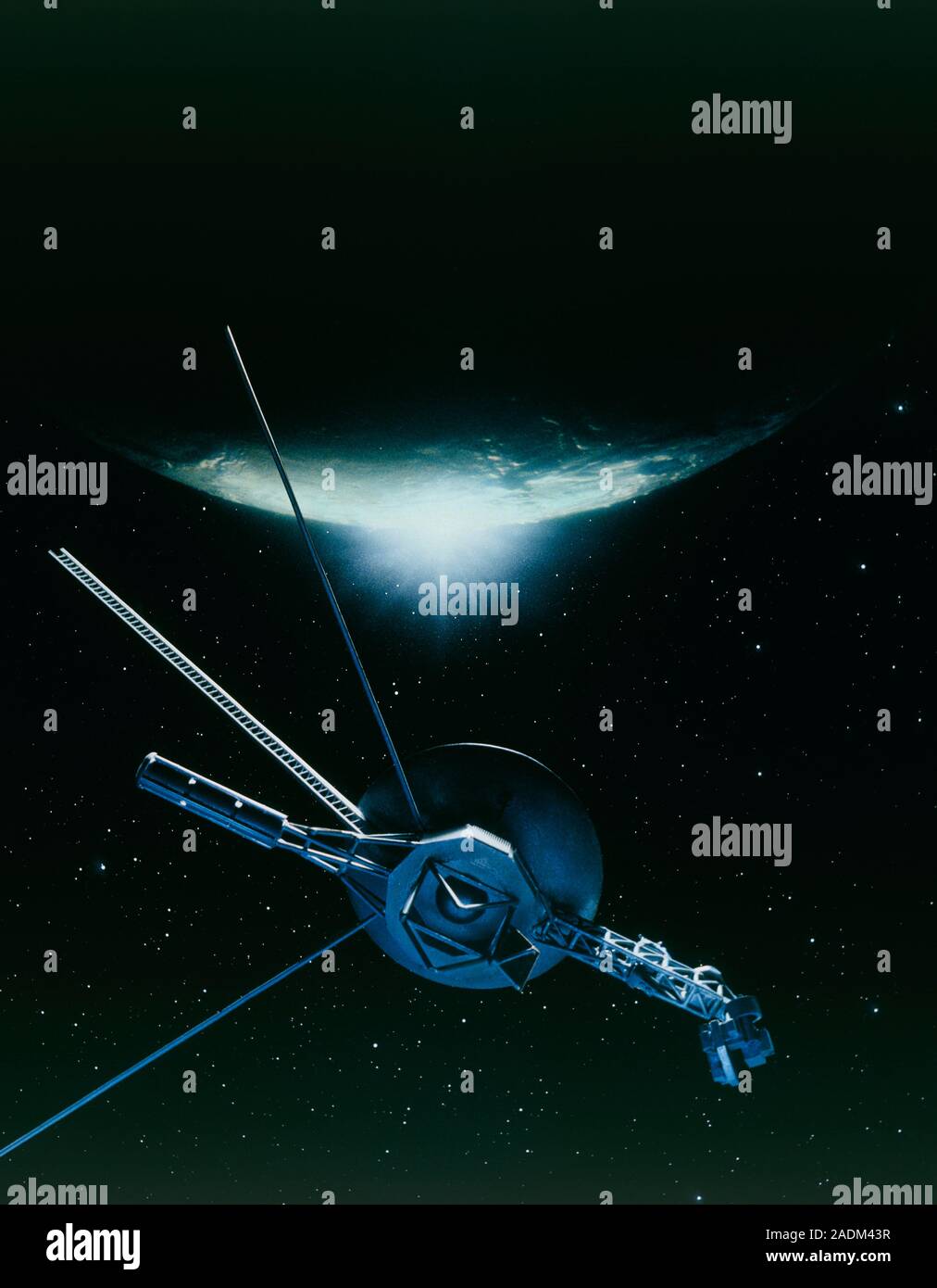 Interplanetary spaceprobe Voyager 2 is seen leaving its final port of ...