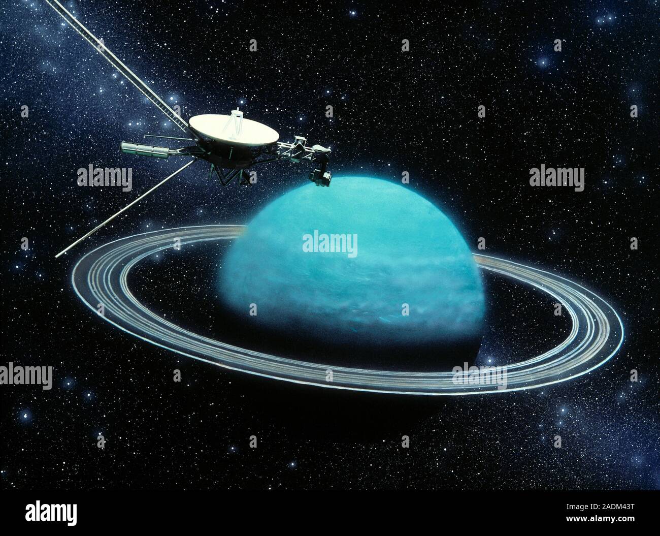 This artwork, by Julian Baum, shows the Voyager 2 spaceprobe less than ...