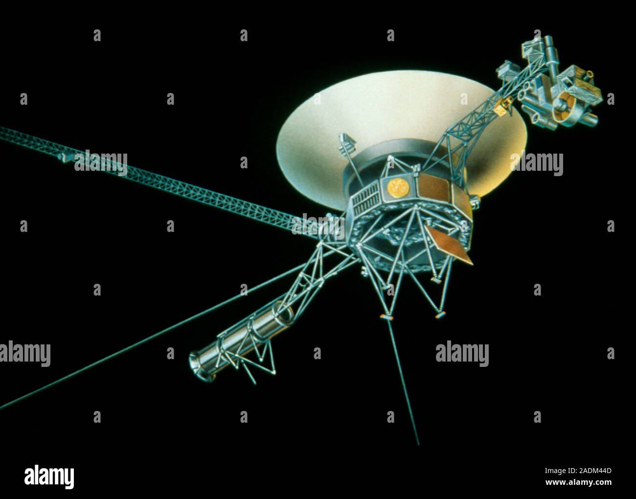 Illustration depicting one of the two Voyager spacecraft. The dominant ...