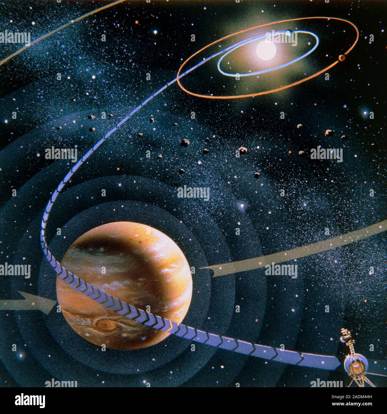 Artwork representing the gravity assist flyby, also known as ...