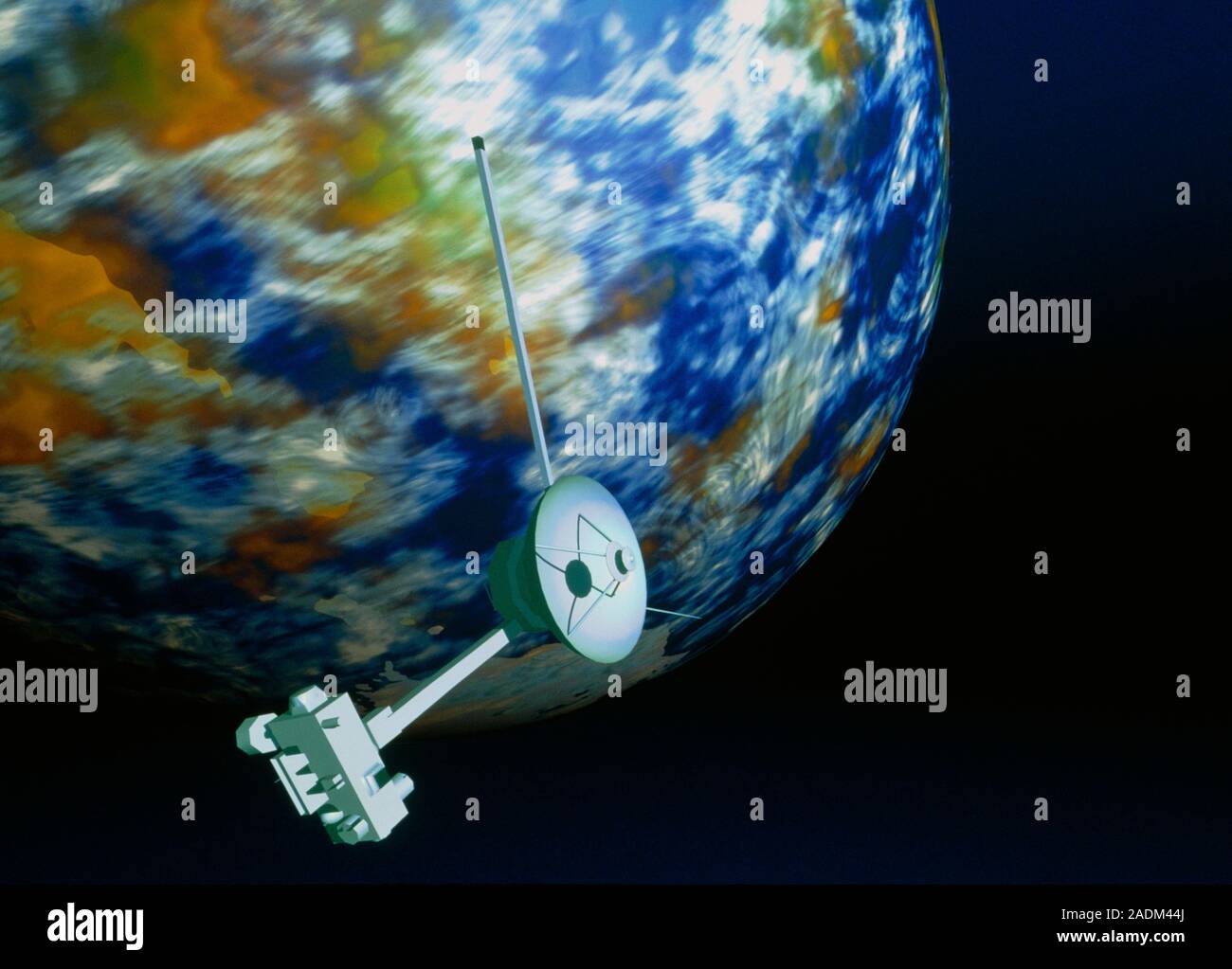 Voyager spacecraft fly-by. Computer artwork depicting a Voyager ...