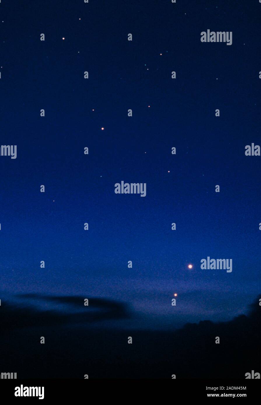View of the night sky showing a conjunction of the planets Venus and ...