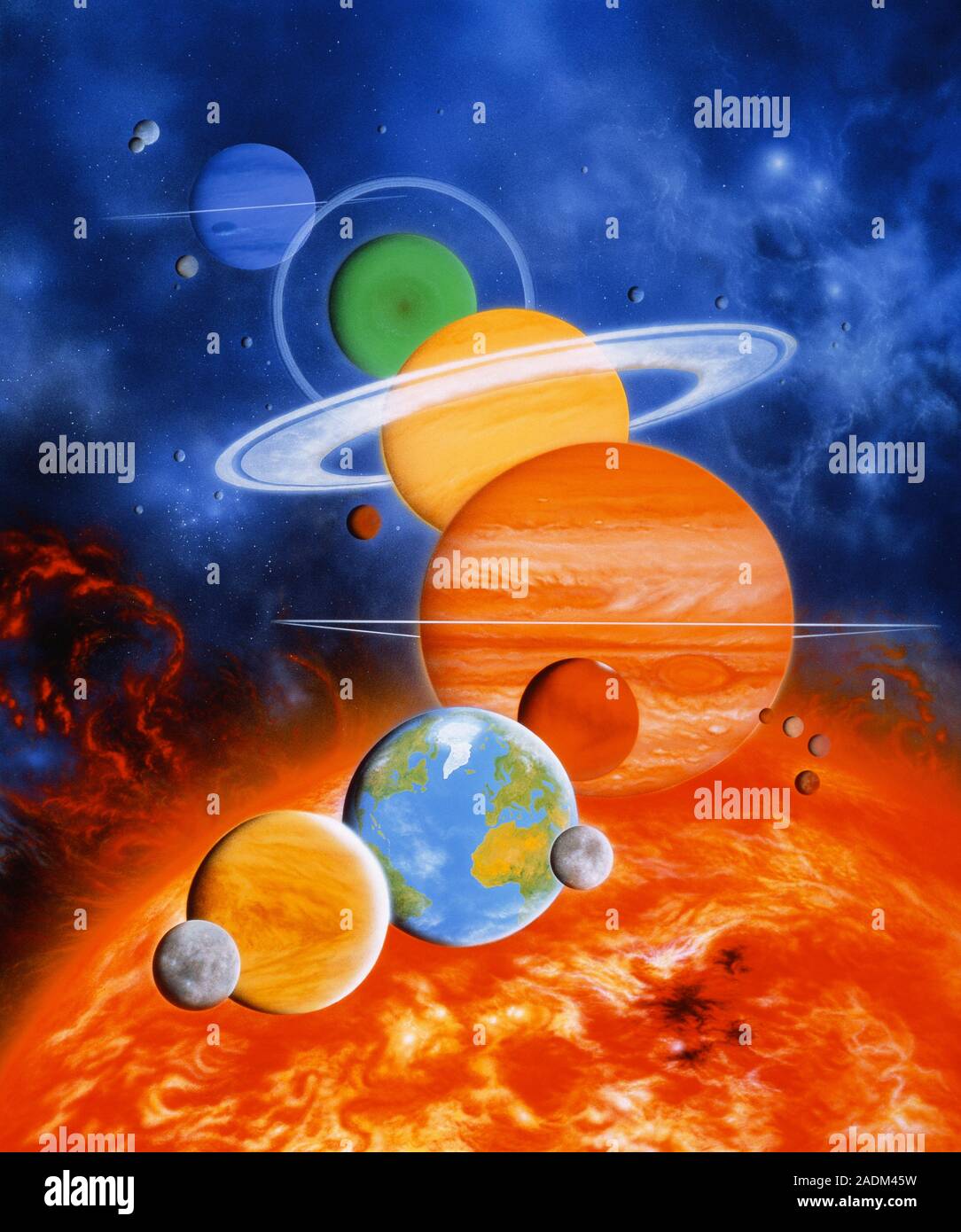 Artwork representing the Sun and all of the planets of the Solar System ...