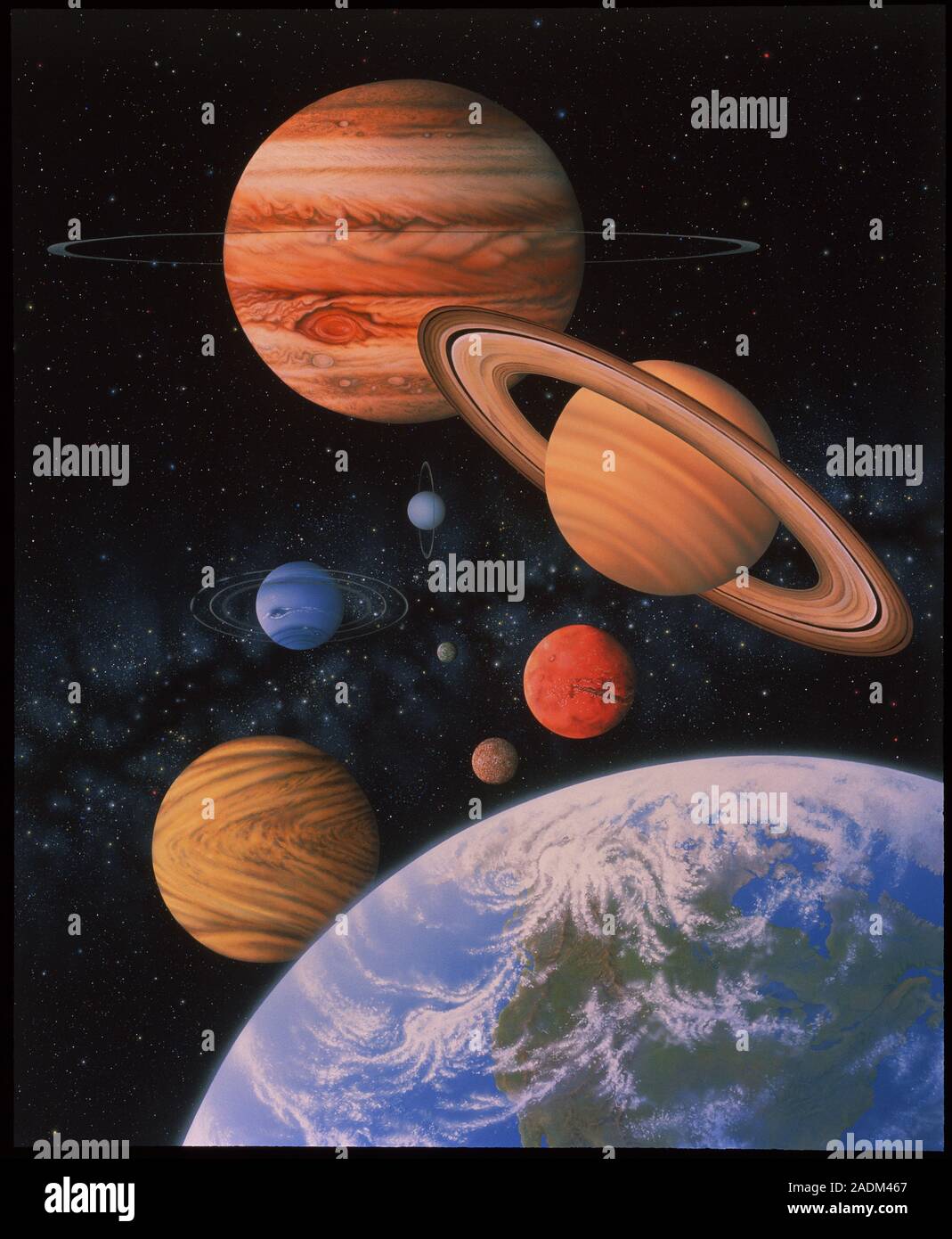 'Beyond the Home Planet' - an artwork showing the nine major planets of ...