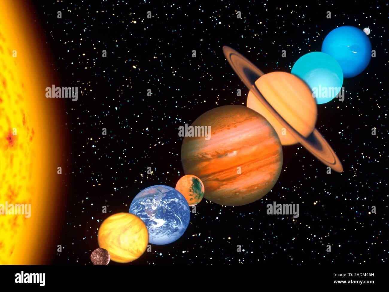 The Solar System. Computer composite image of the nine planets of the ...