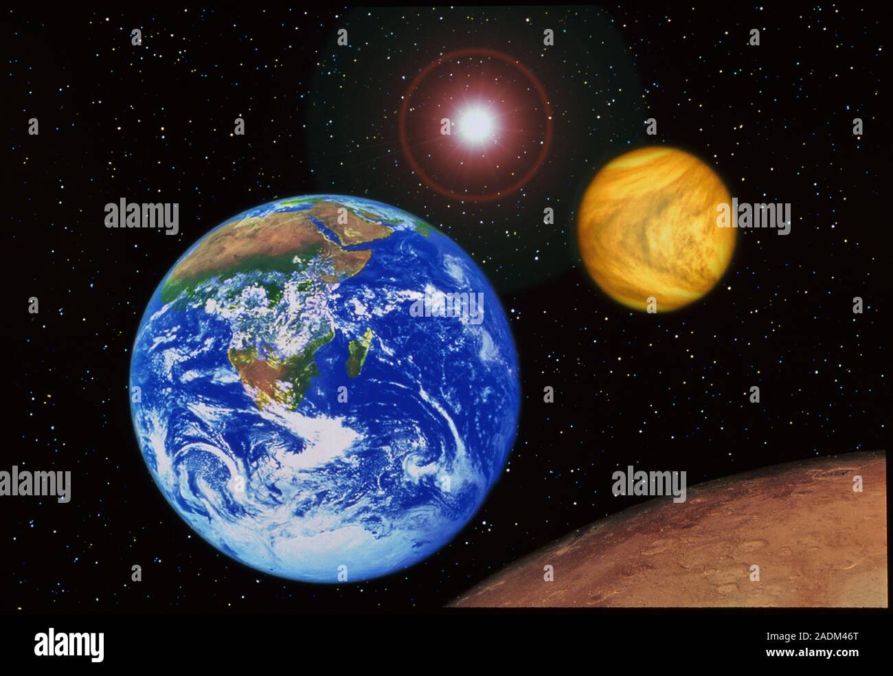 Earth and its neighbours. Computer composite image showing planet Earth ...