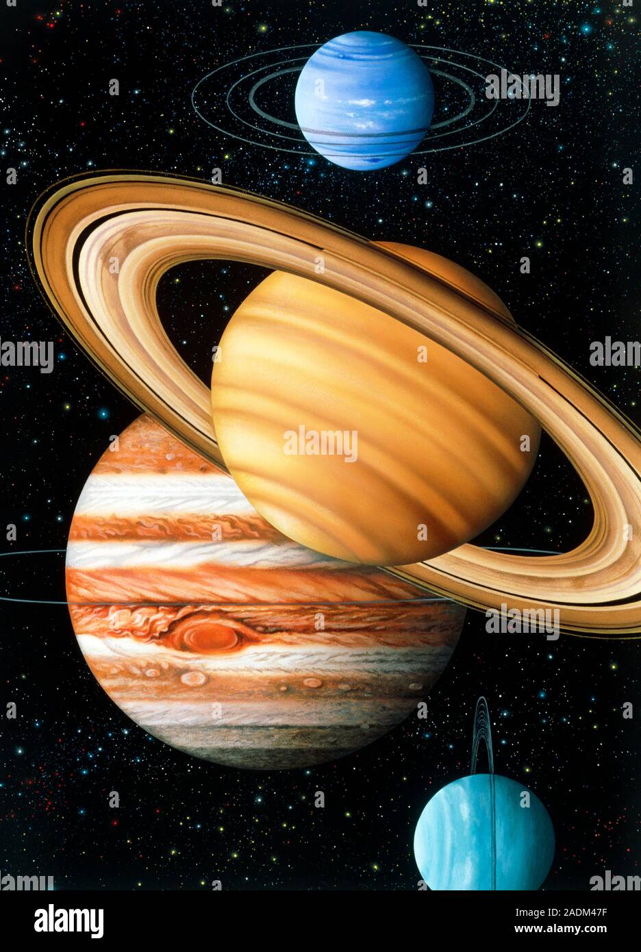 Gas giant planets. Artwork comparing the four gas giant planets which ...