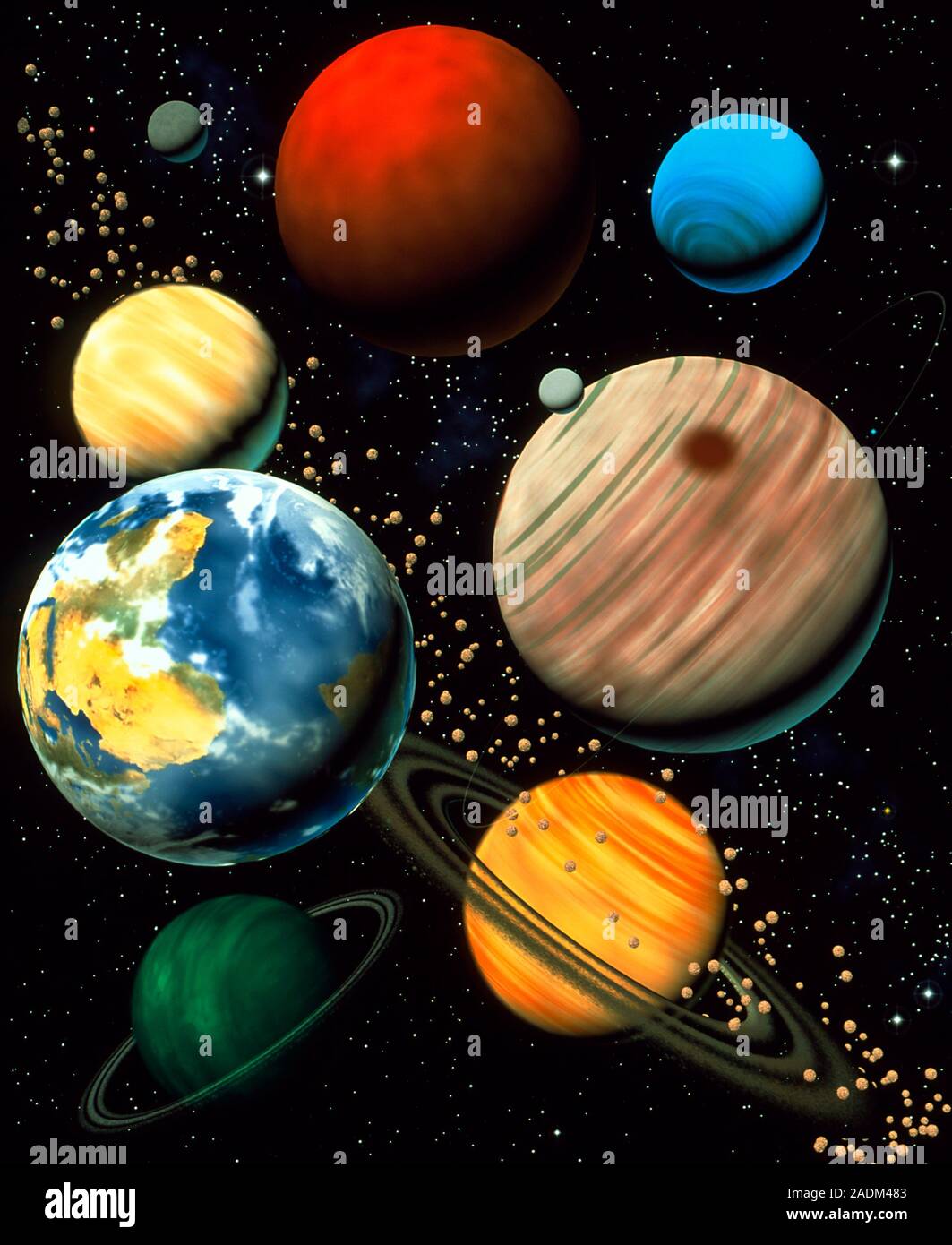Solar system planets. Computer illustration of the planets of the solar ...