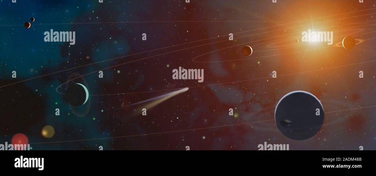 Solar system. Artwork of the outer solar system as seen from the orbit ...
