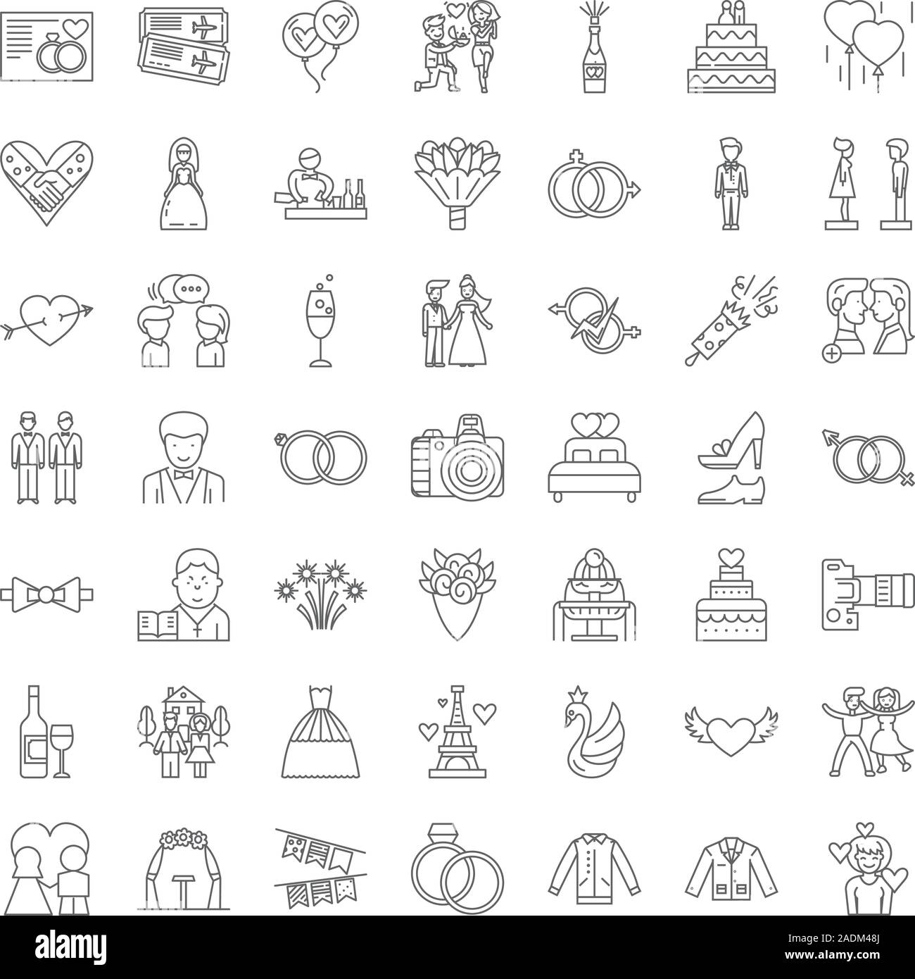 Wedding ceremony linear icons, signs, symbols vector line illustration ...
