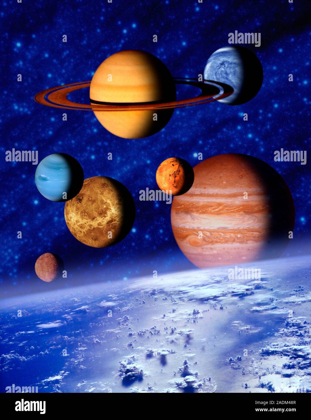 Solar system. Computer artwork of the planets of the solar system, seen ...