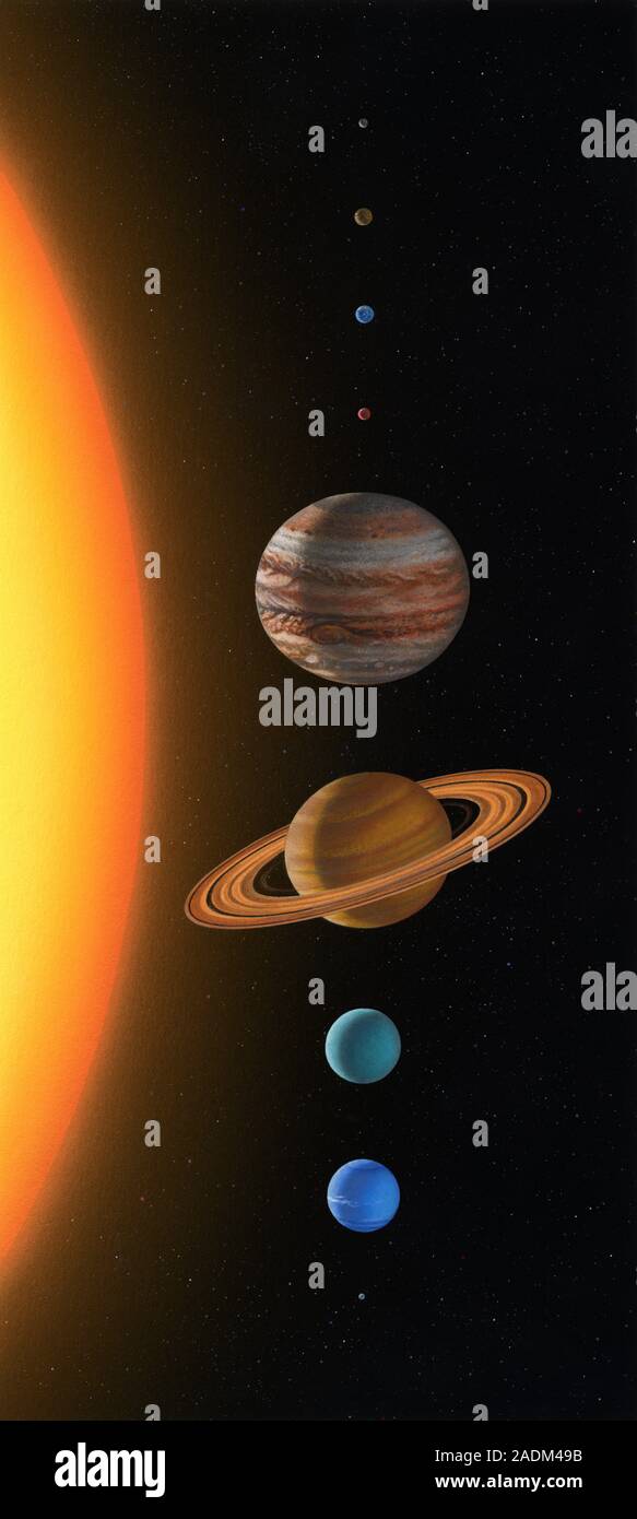 Solar system. Artwork of the nine planets of the solar system and the ...