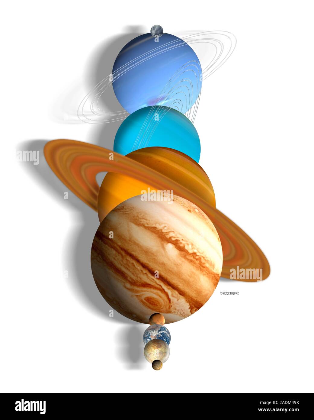 Solar system planets. Computer artwork of the nine planets of the solar system arrayed from ...