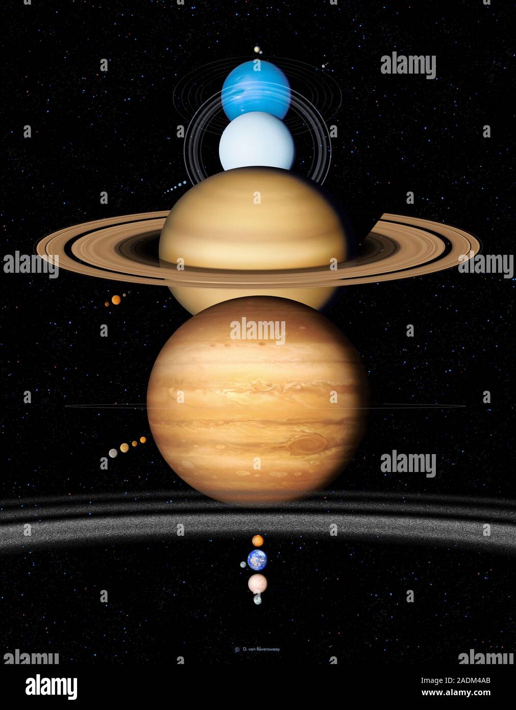 Solar system planets. Artwork of the nine planets of the solar system ...