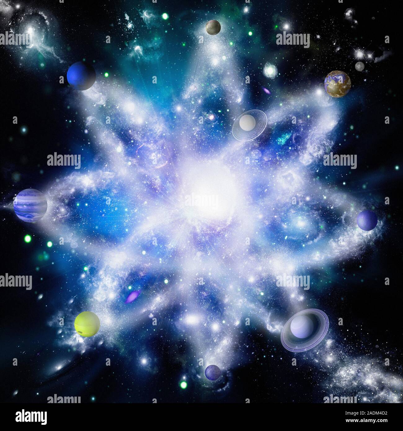 Quantum orbits of the planets. Conceptual computer artwork showing the ...