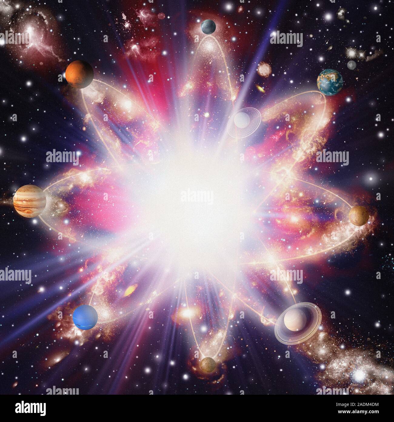 Quantum orbits of the planets. Conceptual computer artwork showing the ...