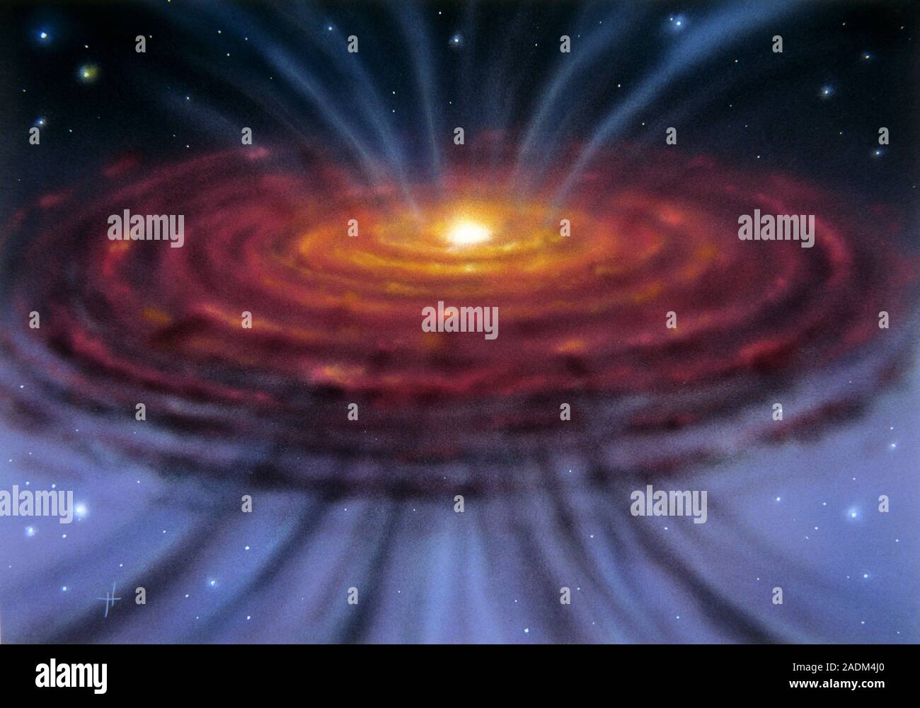 Solar system formation. Artwork showing the primordial cloud of gas ...