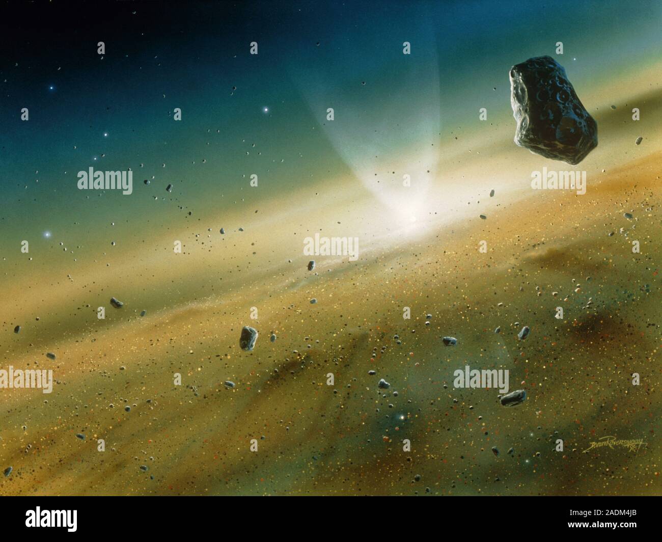 Solar system formation. Artwork of asteroids (planetesimals) in the ...