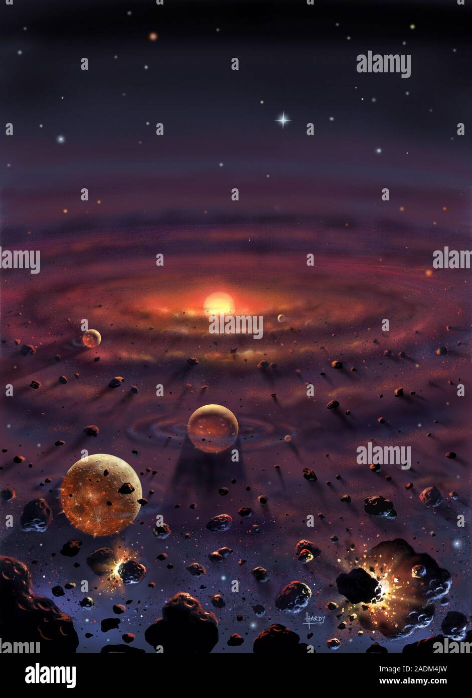 Planetary formation. Artwork of Earth-like (rocky) planets forming in ...