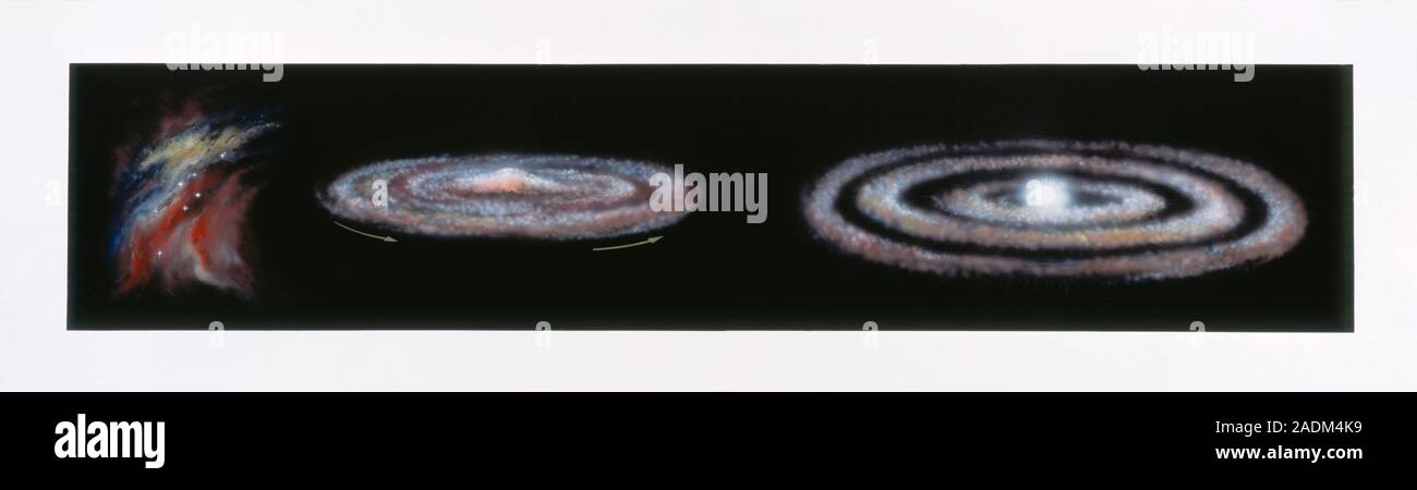 Solar system formation. Artwork showing the formation of the solar ...