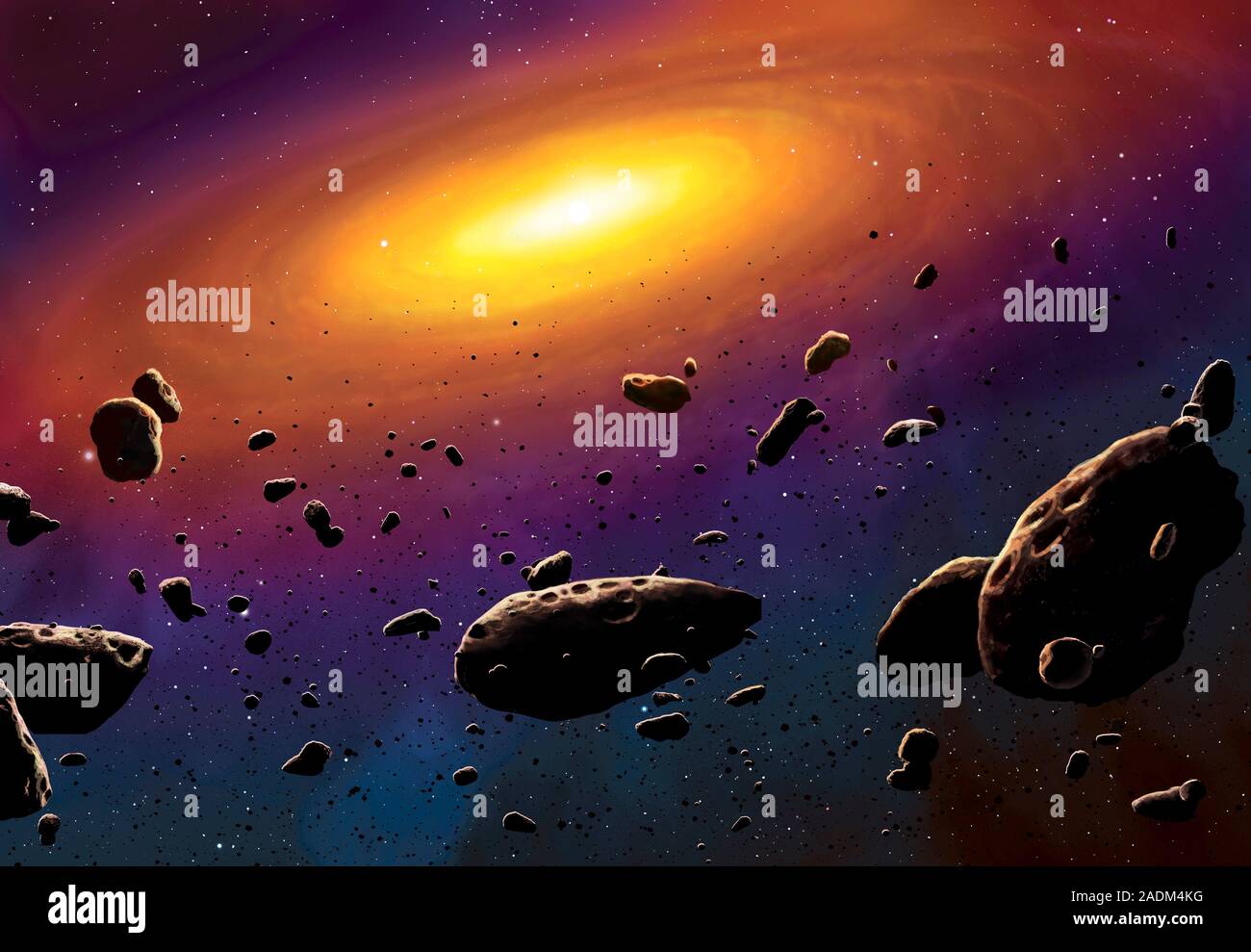 Solar system formation. Artwork of rocks found in the protoplanetary ...