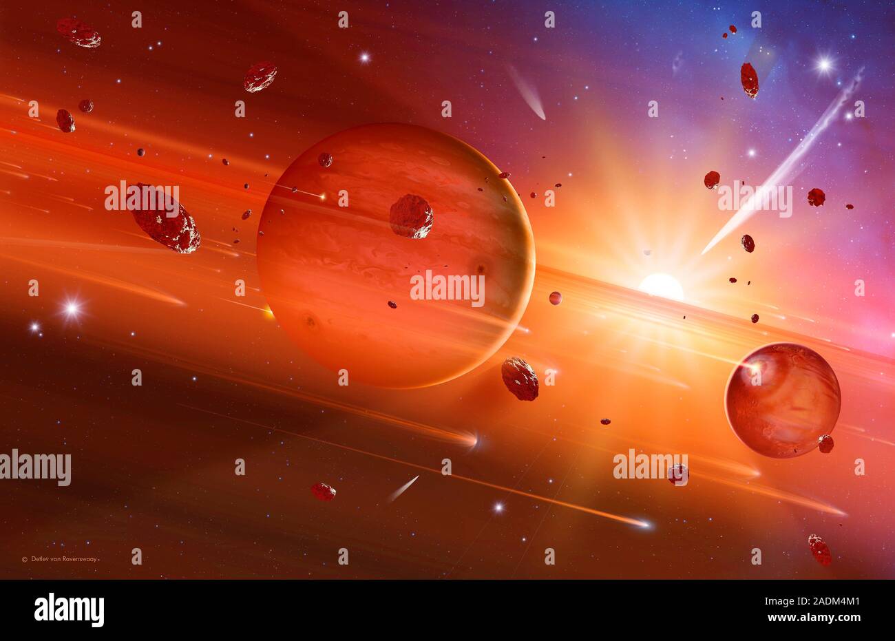 Solar system formation. Artwork of the region around Jupiter (centre ...