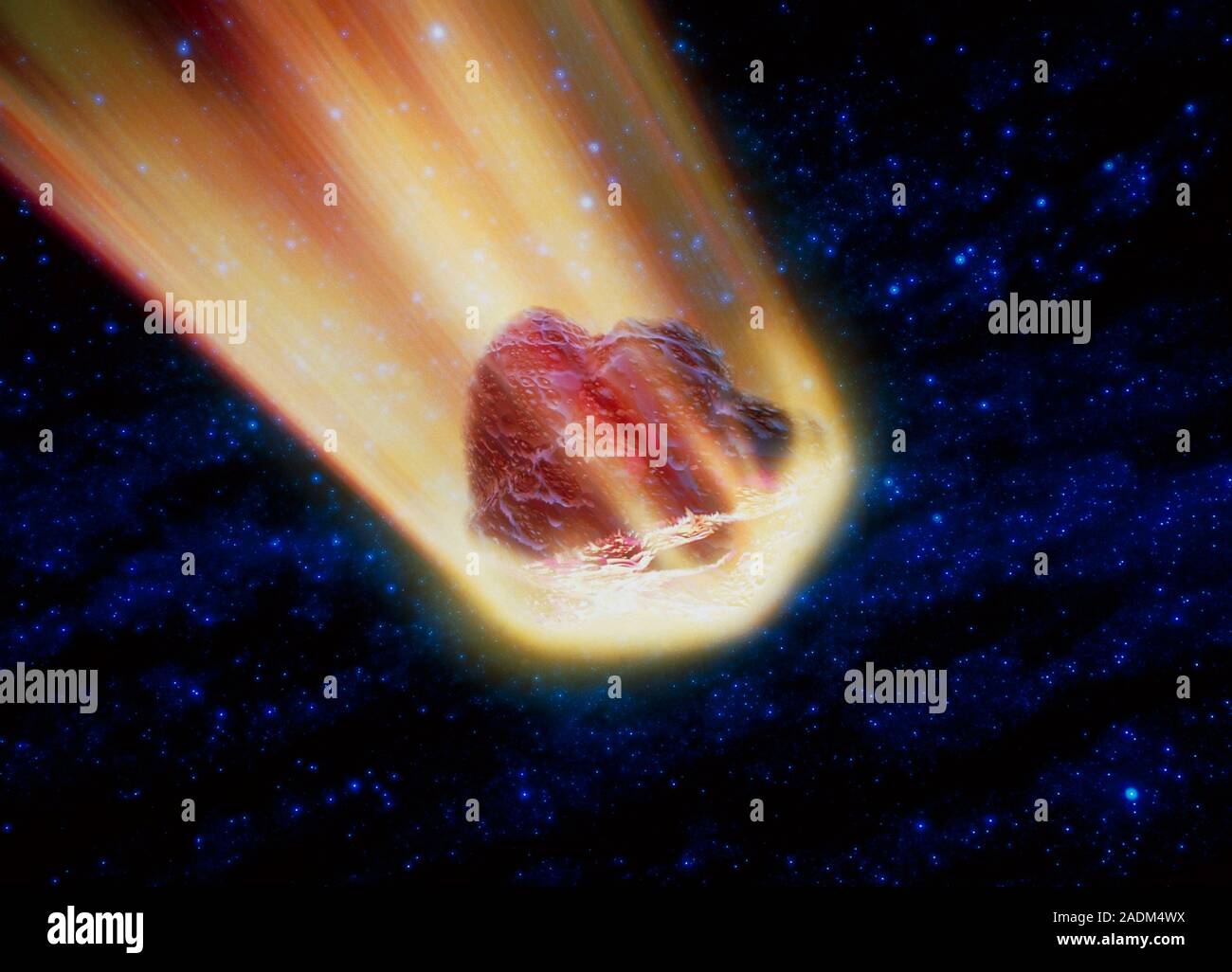 Meteor. Computer artwork of a rocky meteor burning up in the Earth's ...