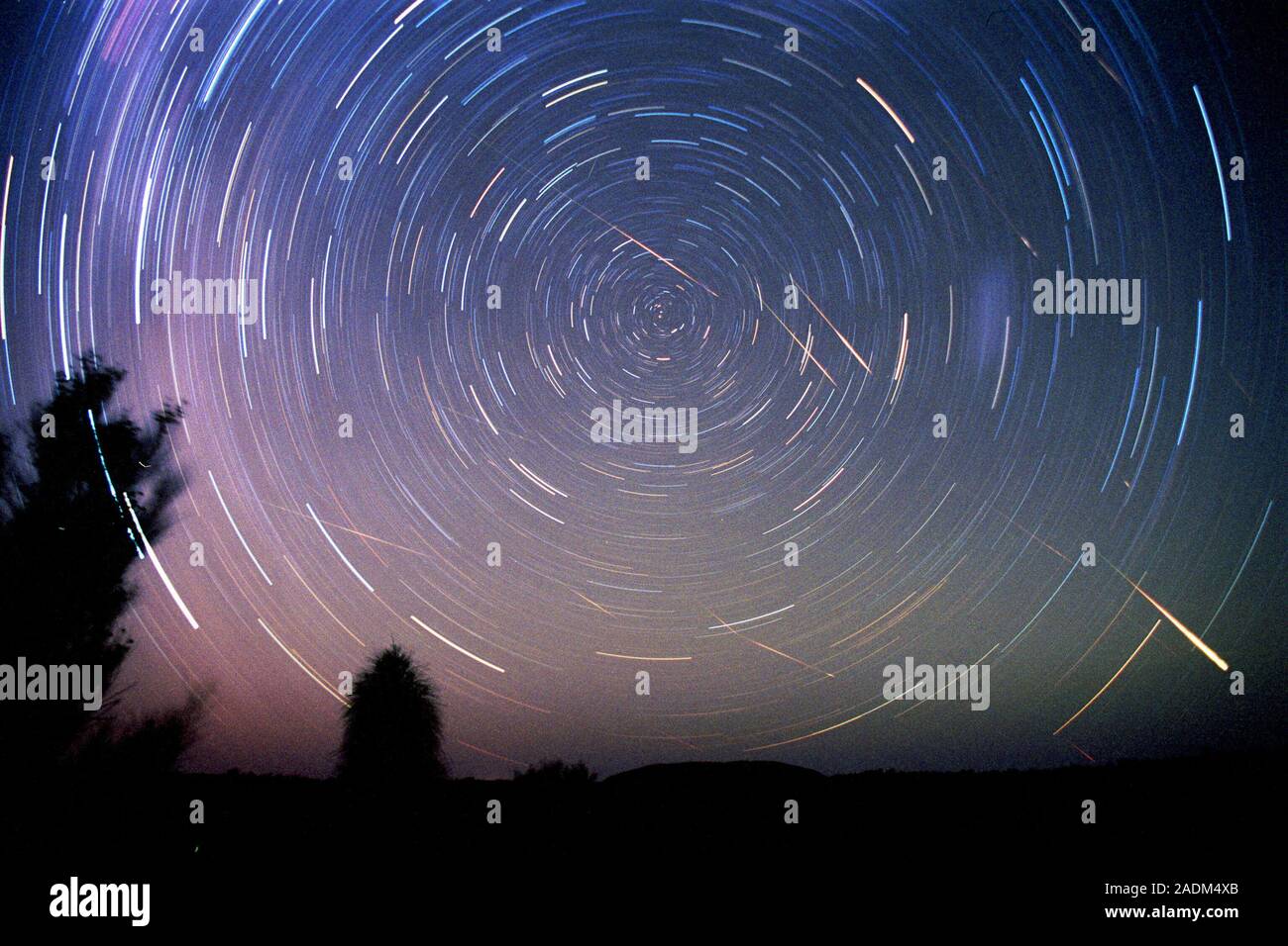 Leonid meteors. Optical time-exposure image of Leonid meteors (diagonal ...