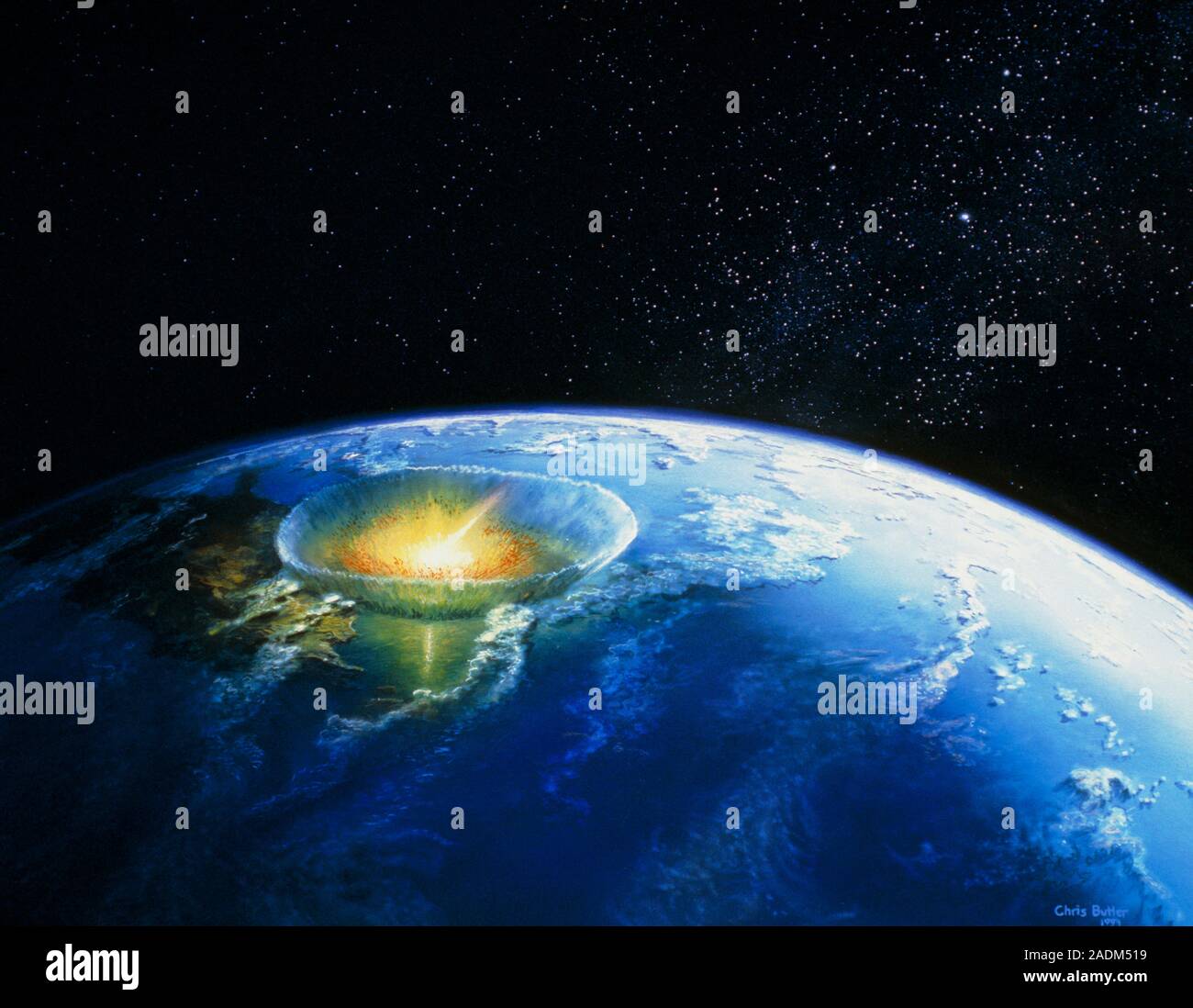 Asteroid hitting Earth. Artist's impression of an asteroid - a nearly ...
