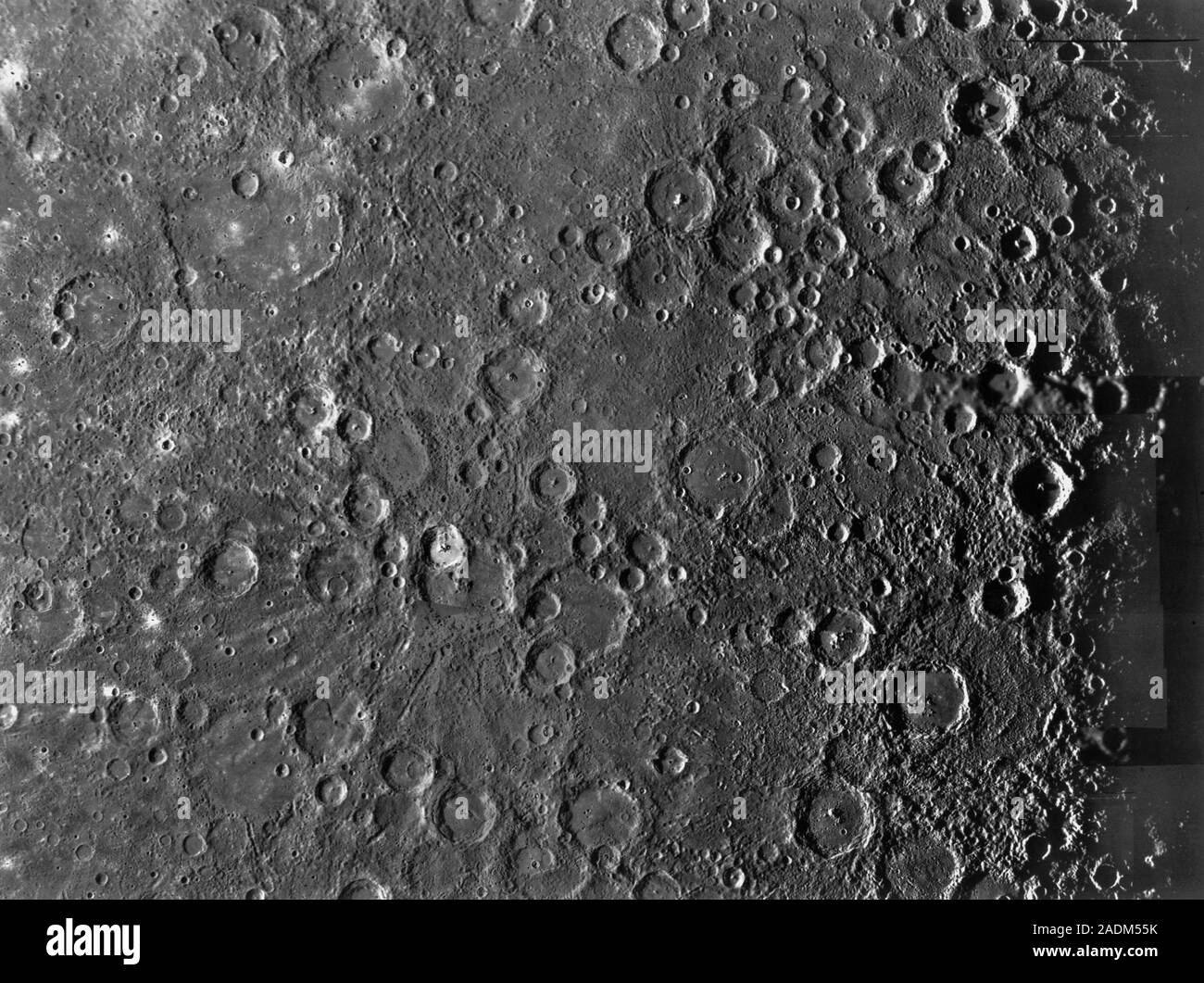 Mariner 10 photograph of the surface of Mercury, the innermost planet ...