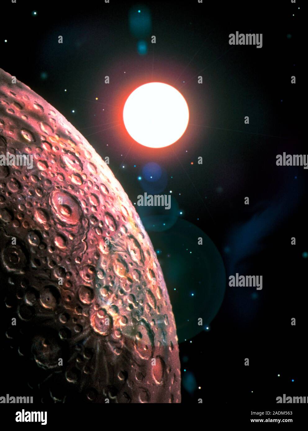 Mercury. Artwork of Mercury and the Sun, as they would appear to a ...