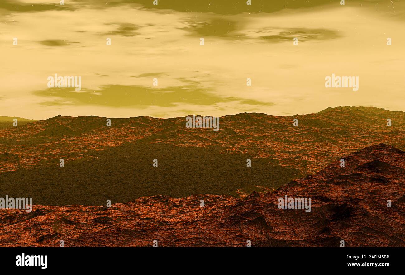 Surface of Venus. Computer artwork of a rocky landscape on the surface ...