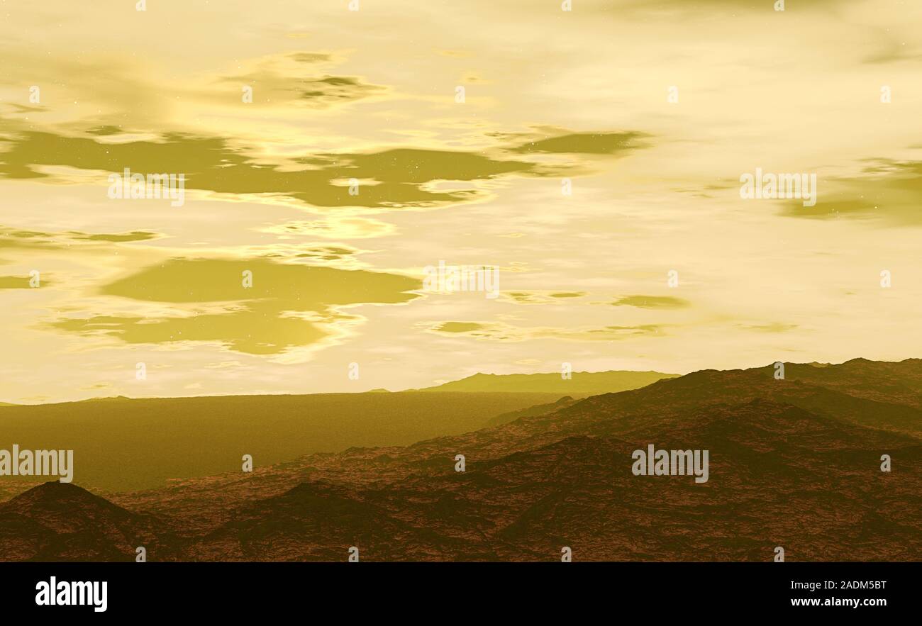 Surface of Venus. Computer artwork of a rocky landscape on the surface ...