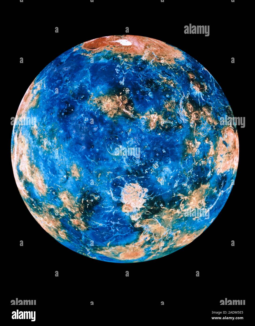 Venus. Coloured radar map of a hemisphere of Venus centred on the prime ...